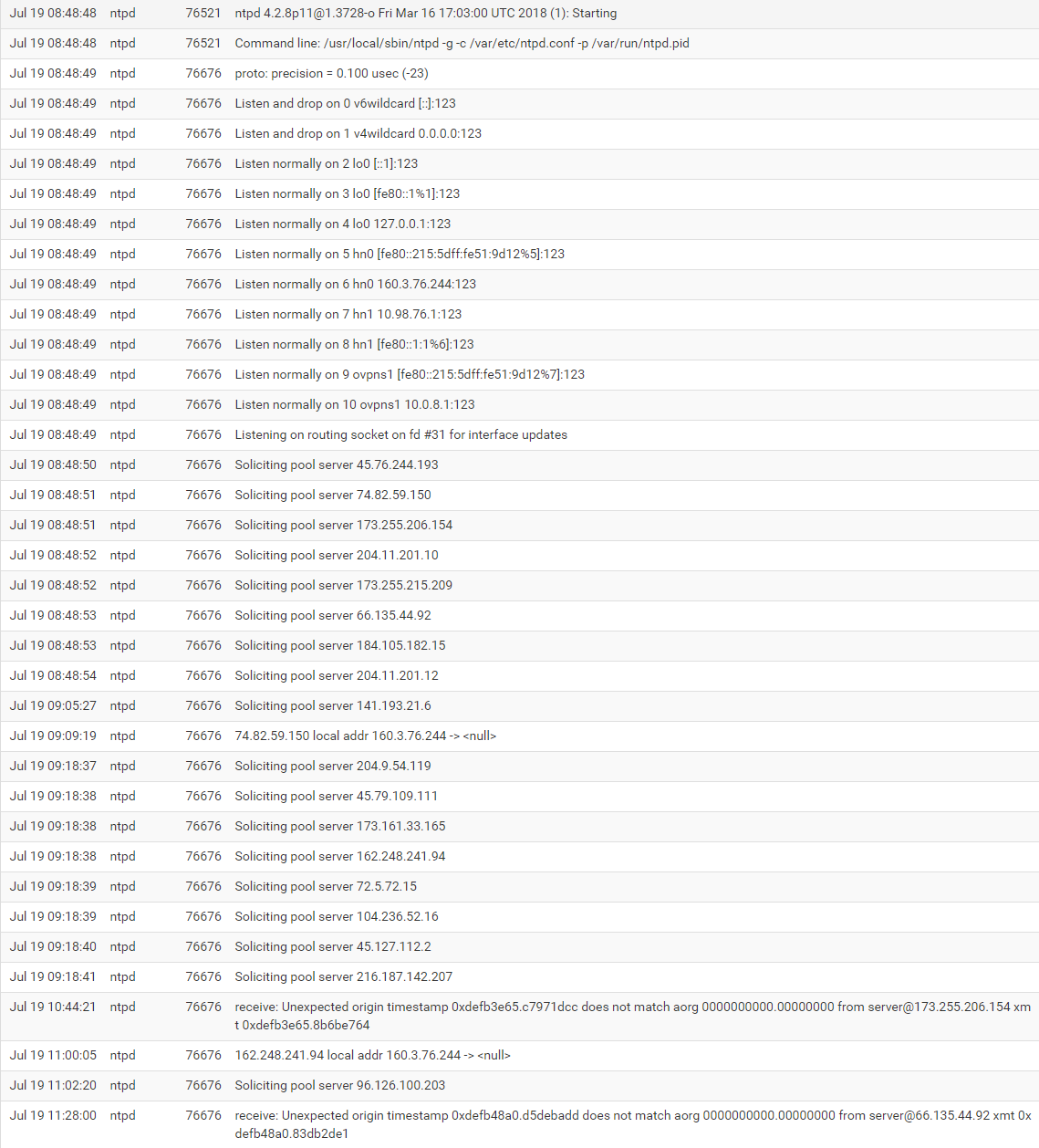 Ntpd Losing Contact With Servers Unexpected Origin Timestamp Netgate Forum
