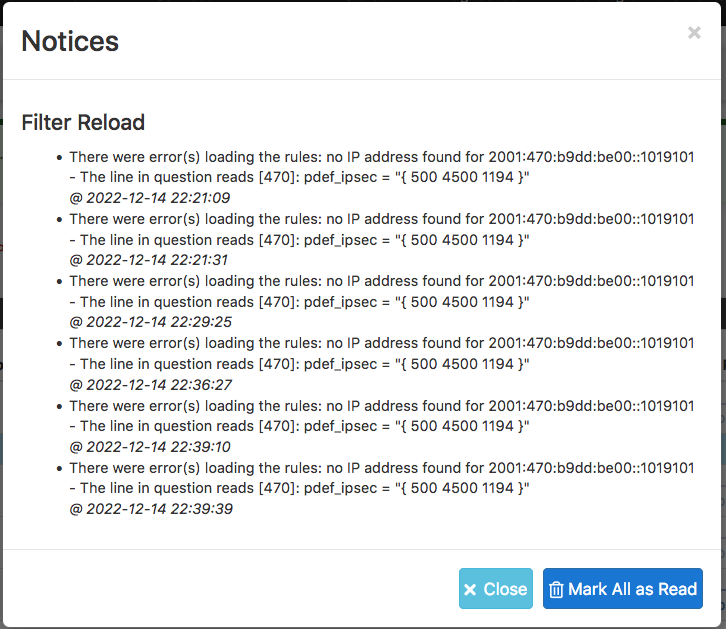 Error reloading the firewall but no errors in the set | Netgate Forum Error reloading the firewall but no errors in the set | Netgate Forum